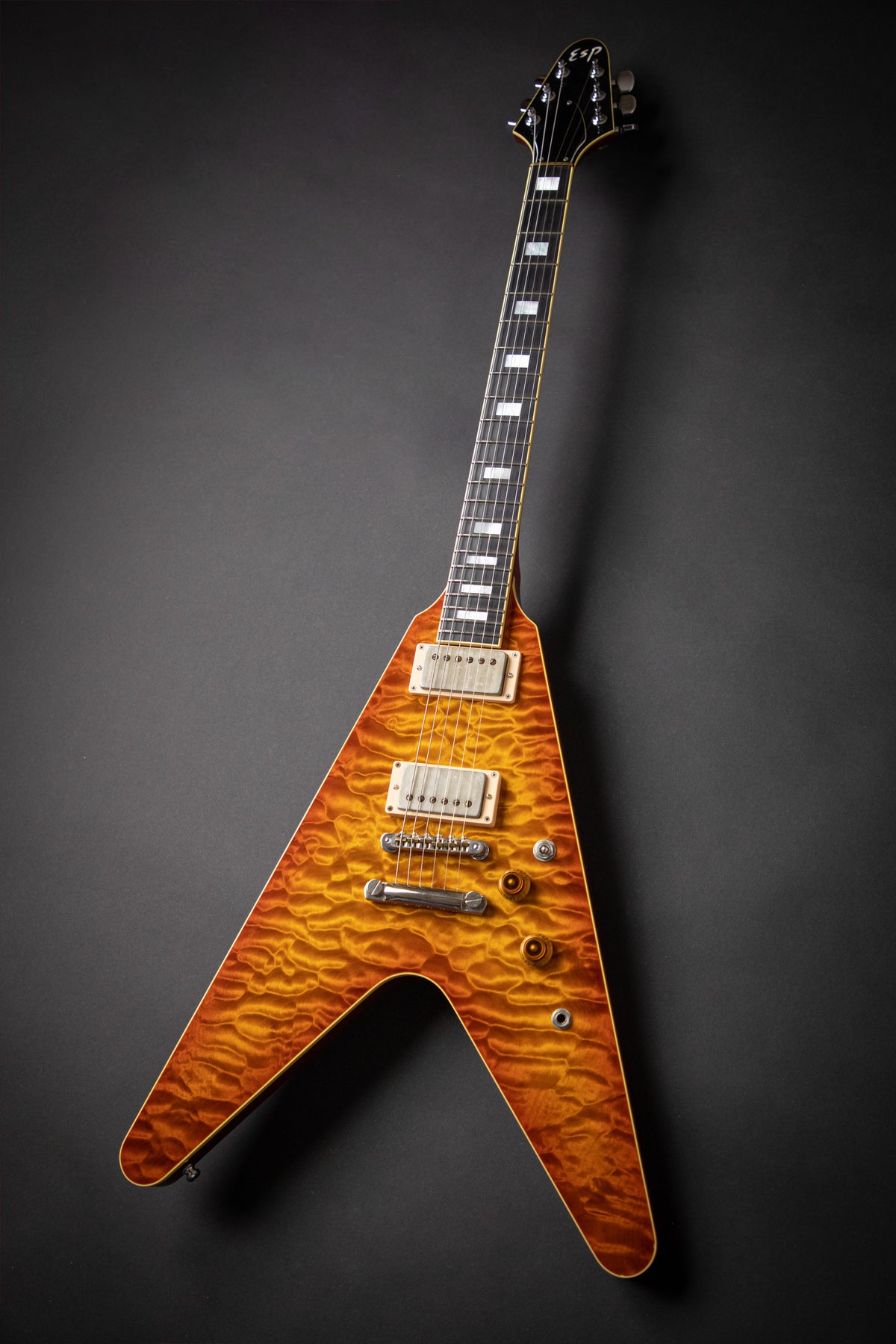 ESP Custom Shop CH Prototype - Flying V Honey Burst QM – Guitars Rebellion