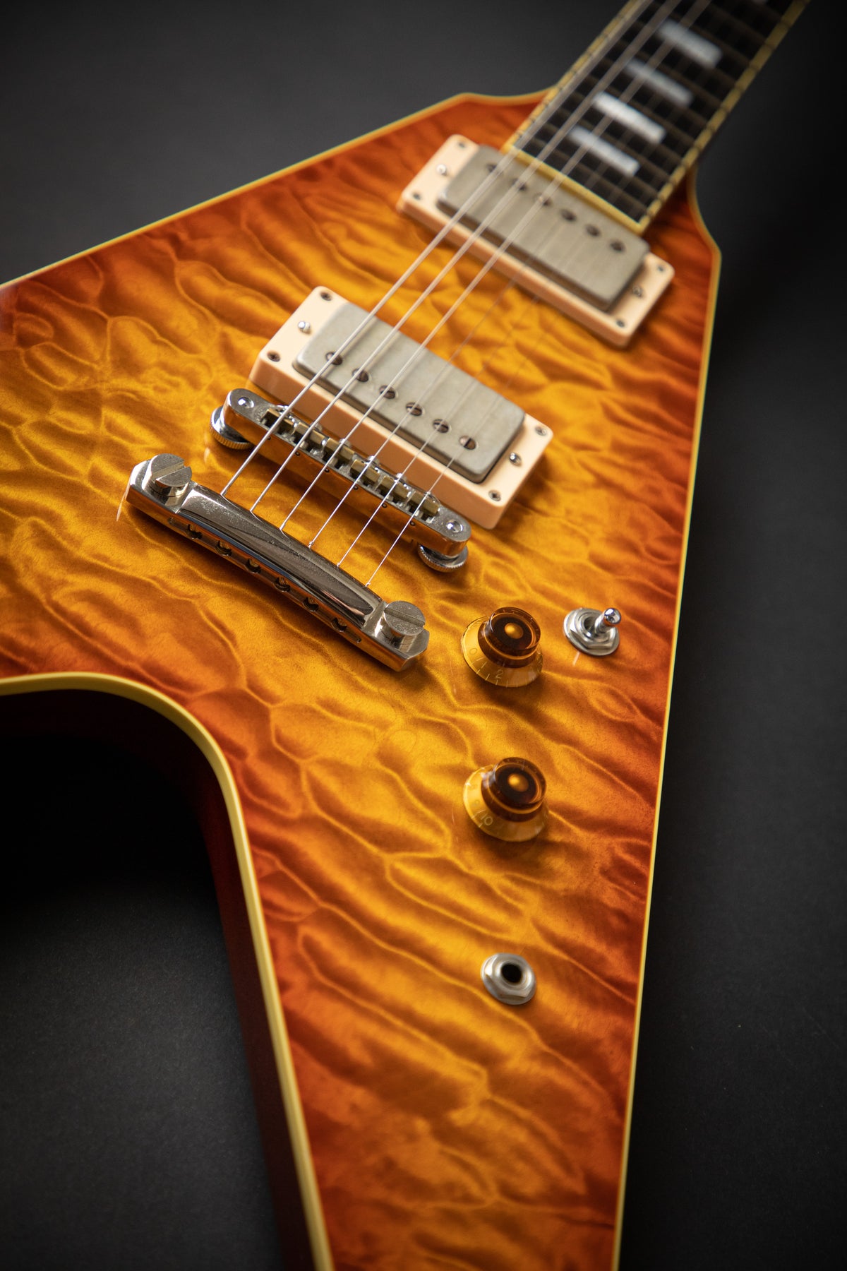 ESP Custom Shop CH Prototype - Flying V Honey Burst QM – Guitars Rebellion